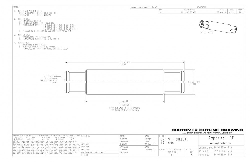 Amphenol SMP-FSBA-1716 customer outline drawing