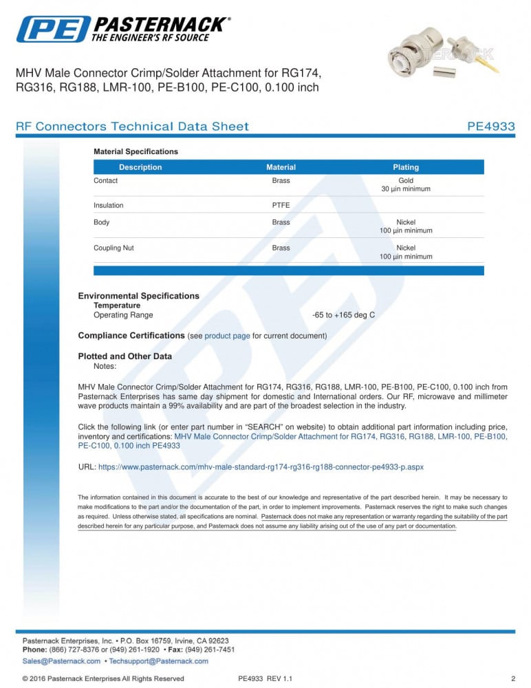 PASTERNACK PE4933 datasheet page 2