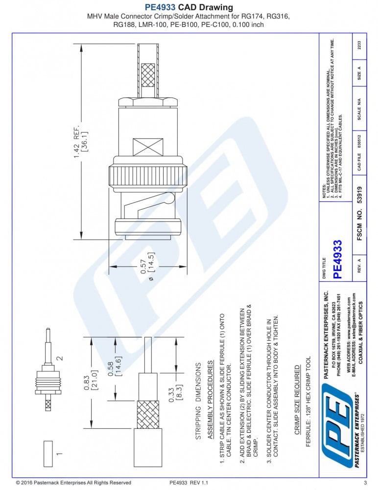 PASTERNACK PE4933 datasheet page 3