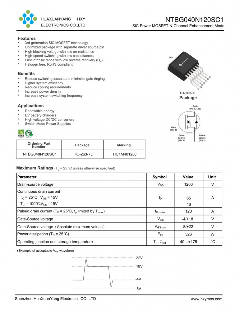 NTBG040N120SC1-HXY datasheet page 1