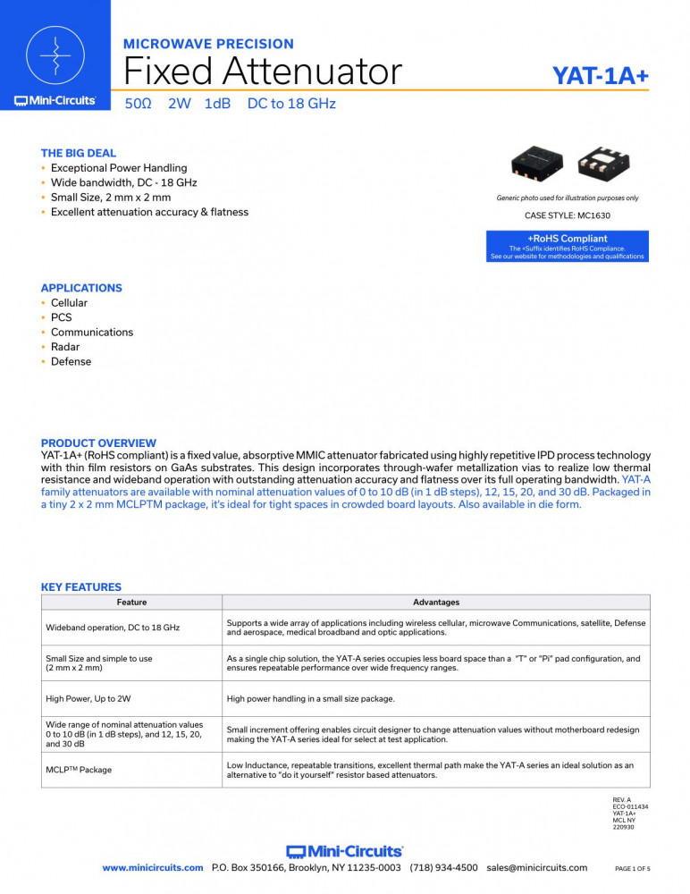 YAT-1A+ datasheet page 1