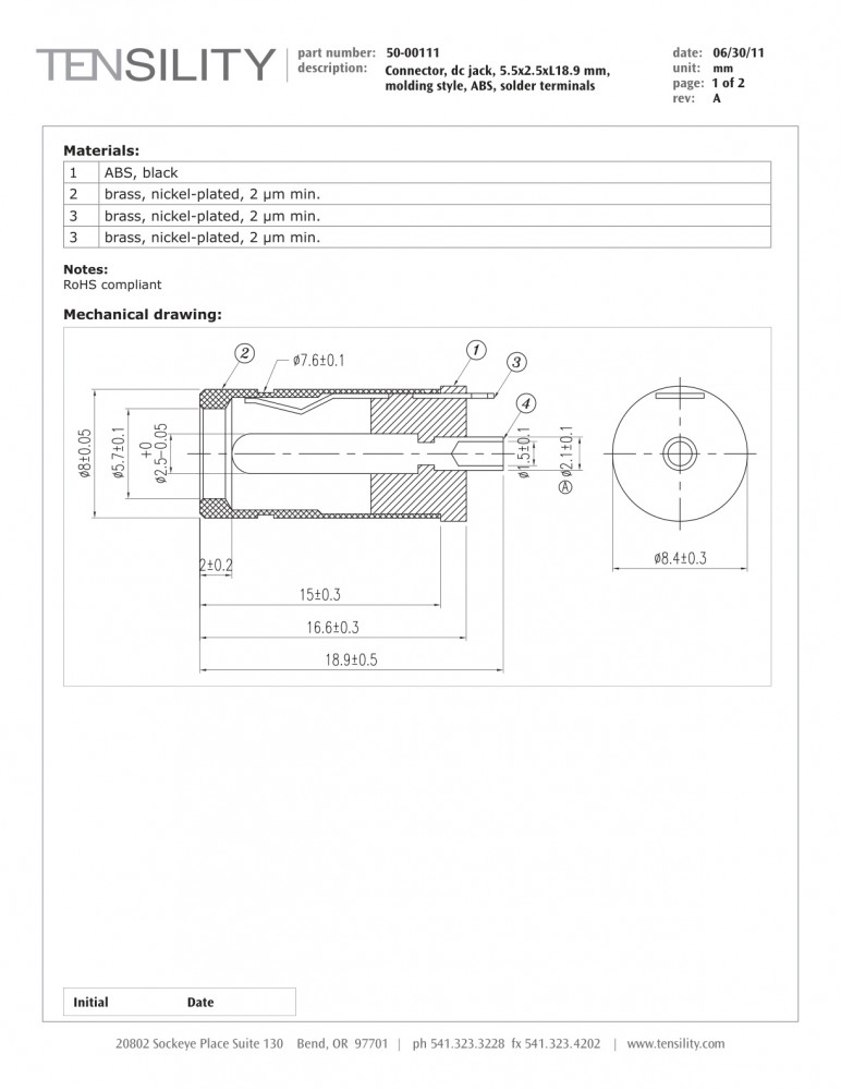 Tensility International 50-00111 specification page 1