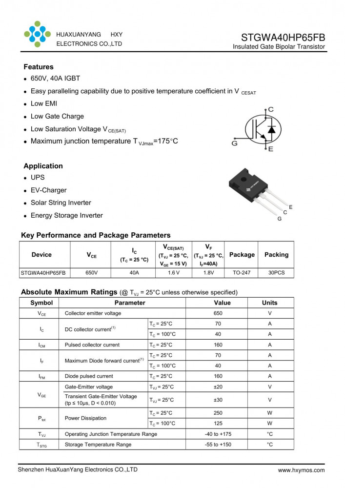STGWA40HP65FB-HXY datasheet page 1