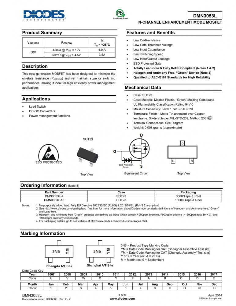 DMN3053L-7 datasheet page 1