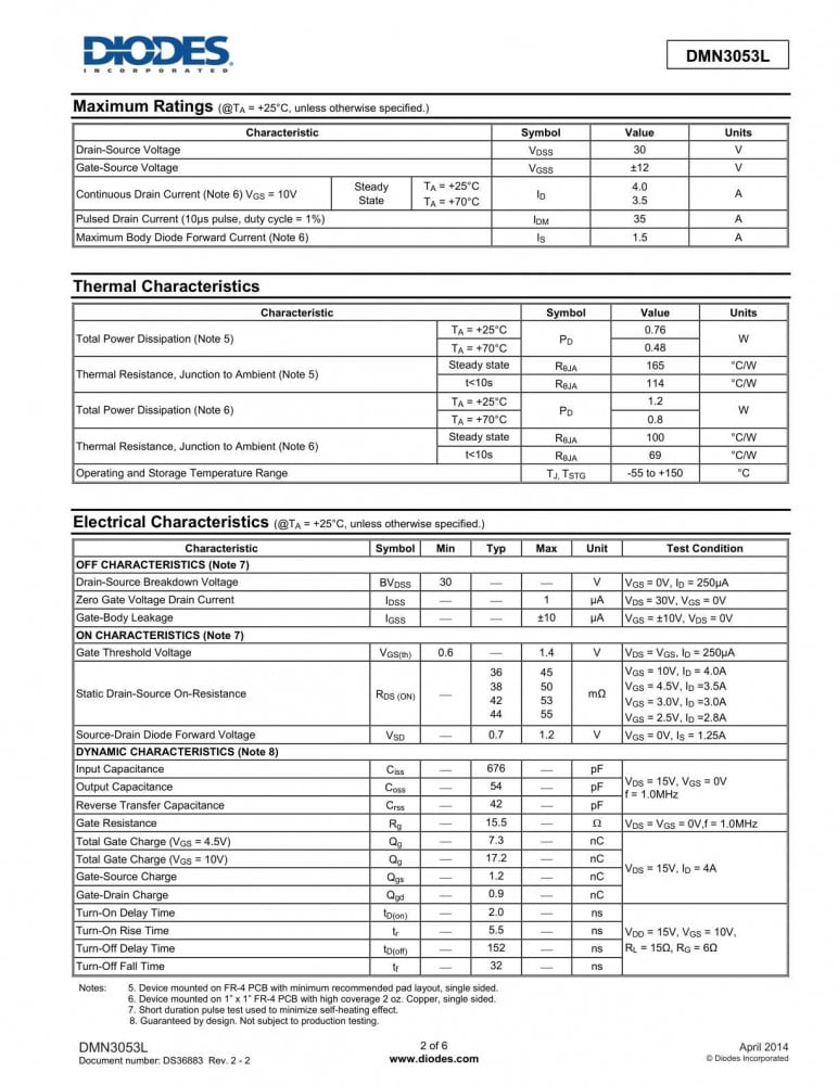 DMN3053L-7 datasheet page 2