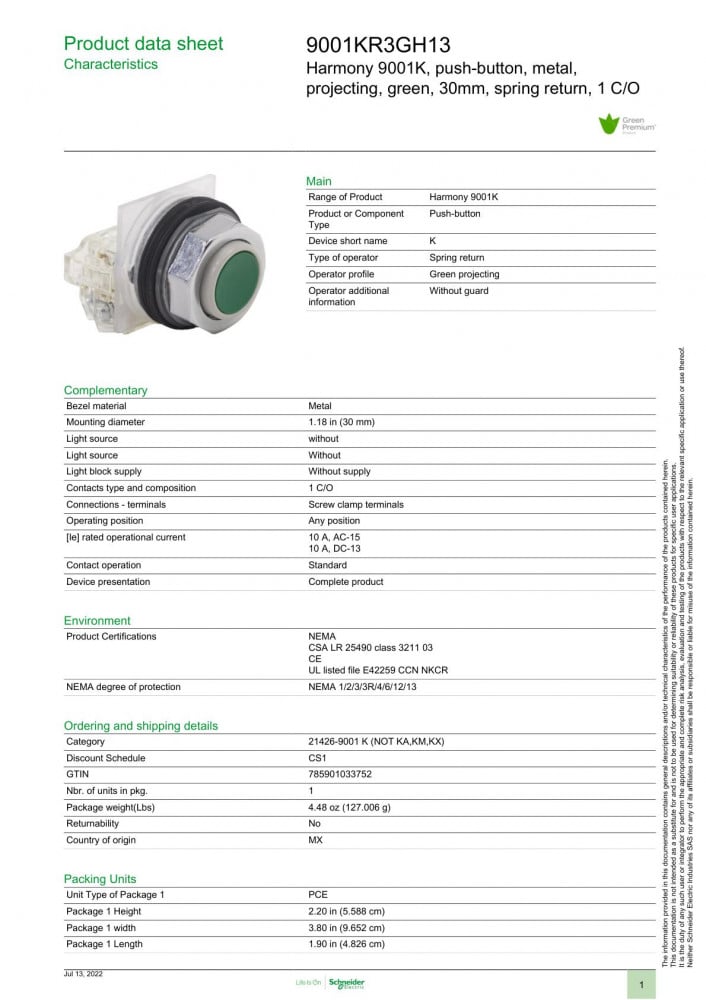 9001KR3GH13 technical document page 1