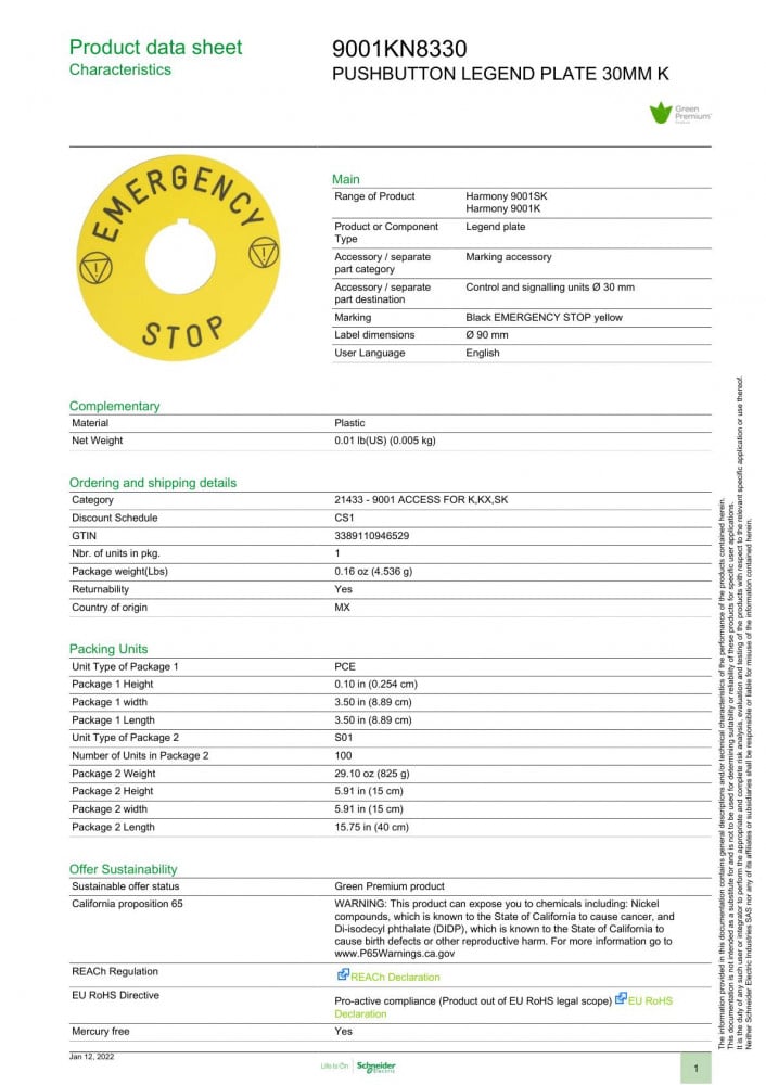 9001KN8330 technical document page 1