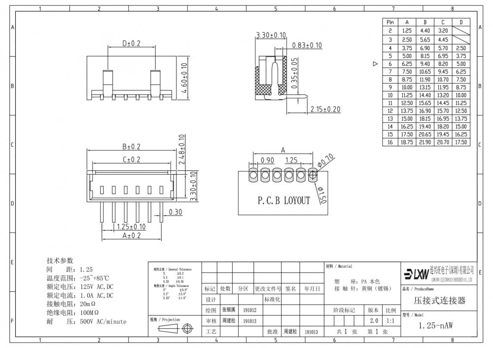LXWCONN 1.25-3AW technical drawing page 2