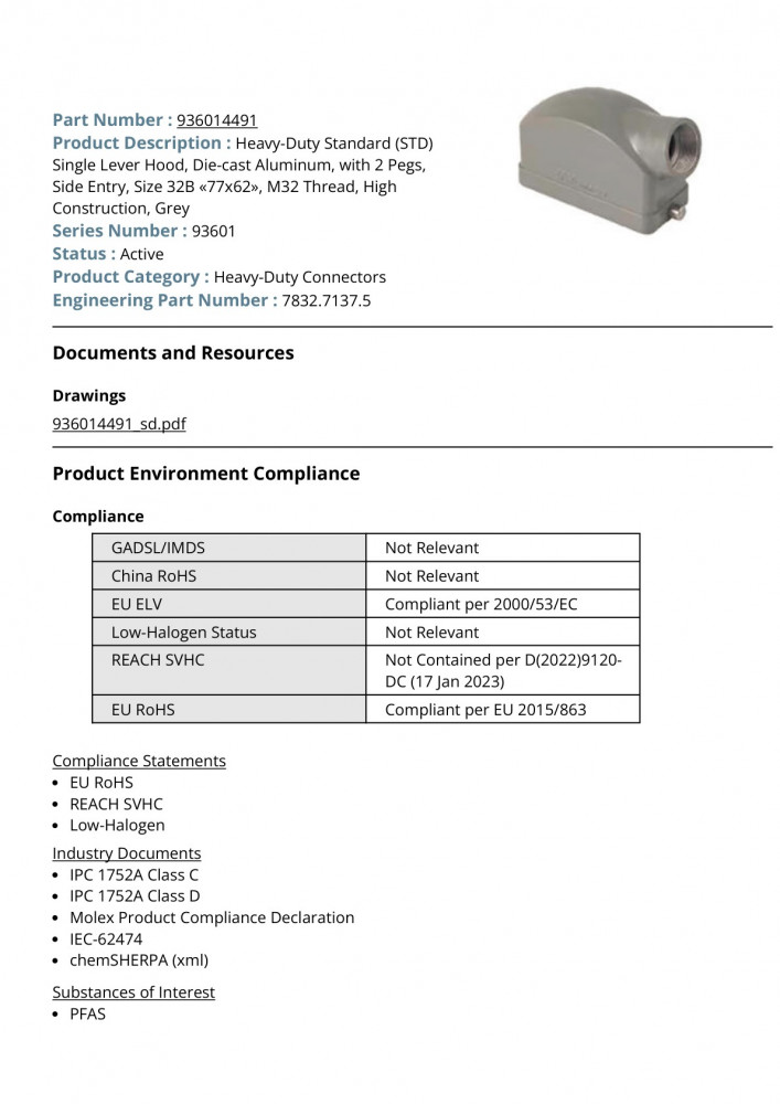 MOLEX 936014491 technical document page 1