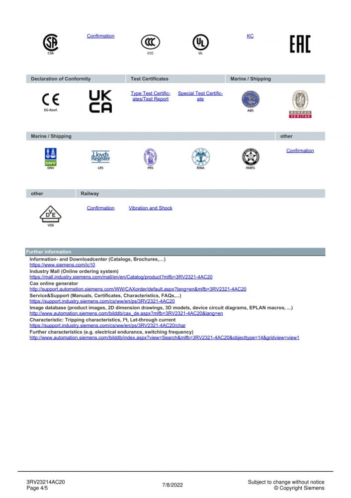 SIEMENS 3RV23214AC20 datasheet page 4