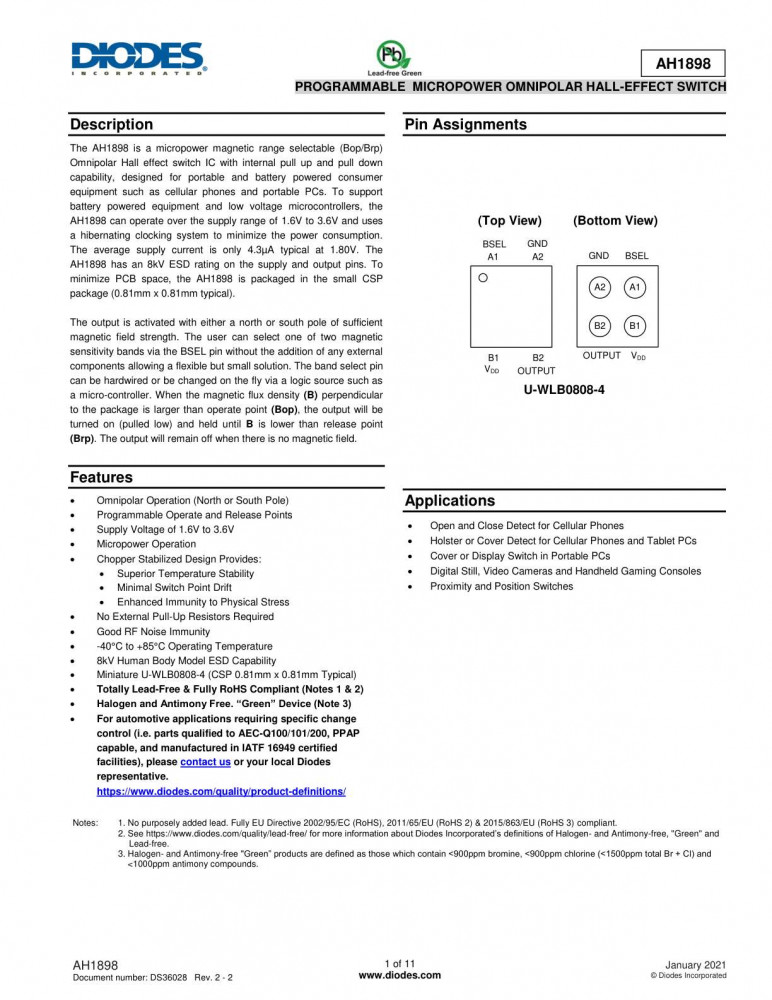 AH1898 datasheet page 1