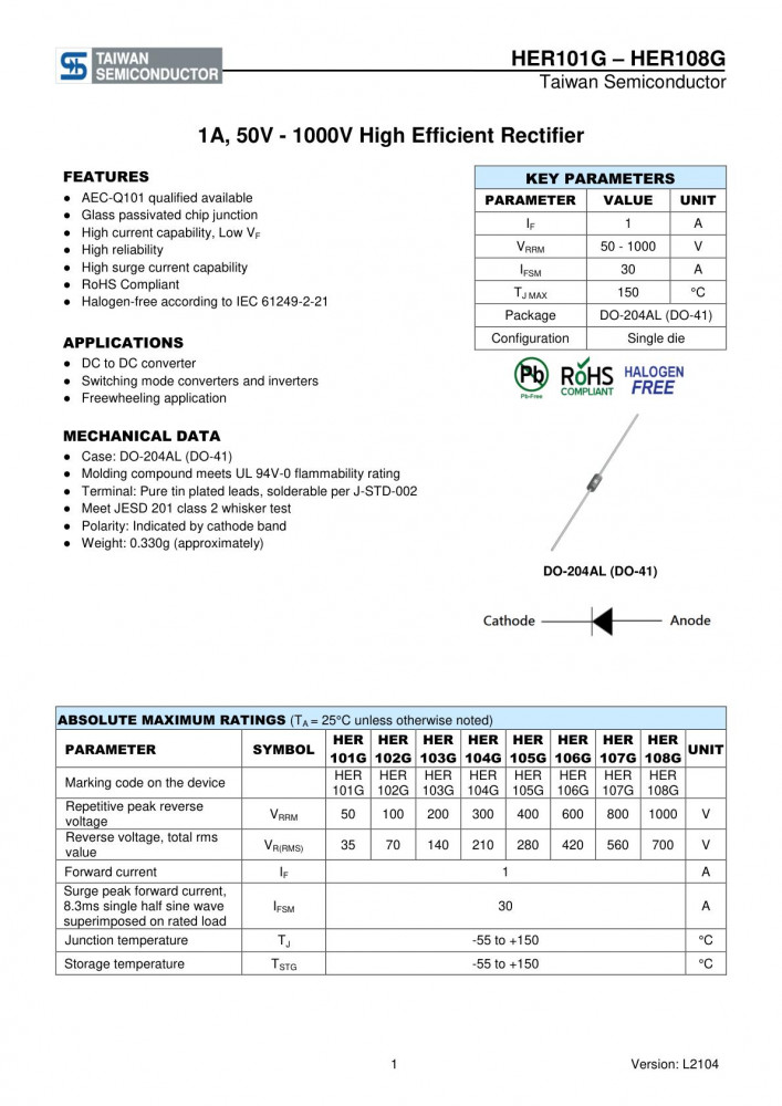 HER107G datasheet page 1