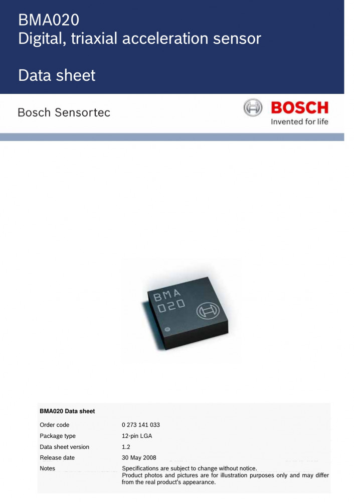 BMA020 datasheet page 1