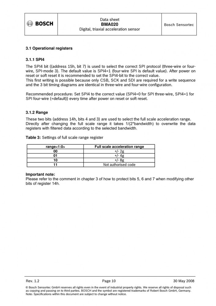 BMA020 datasheet page 10