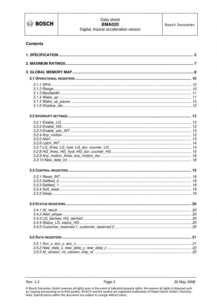 BMA020 datasheet page 3