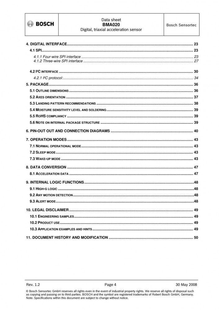 BMA020 datasheet page 4