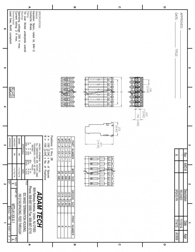 ADAM TECH IDC mass termination housing drawing preview