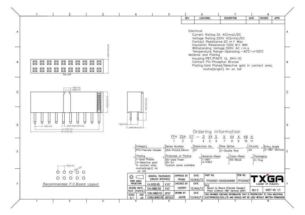 TXGA FFH25407 technical drawing page 1