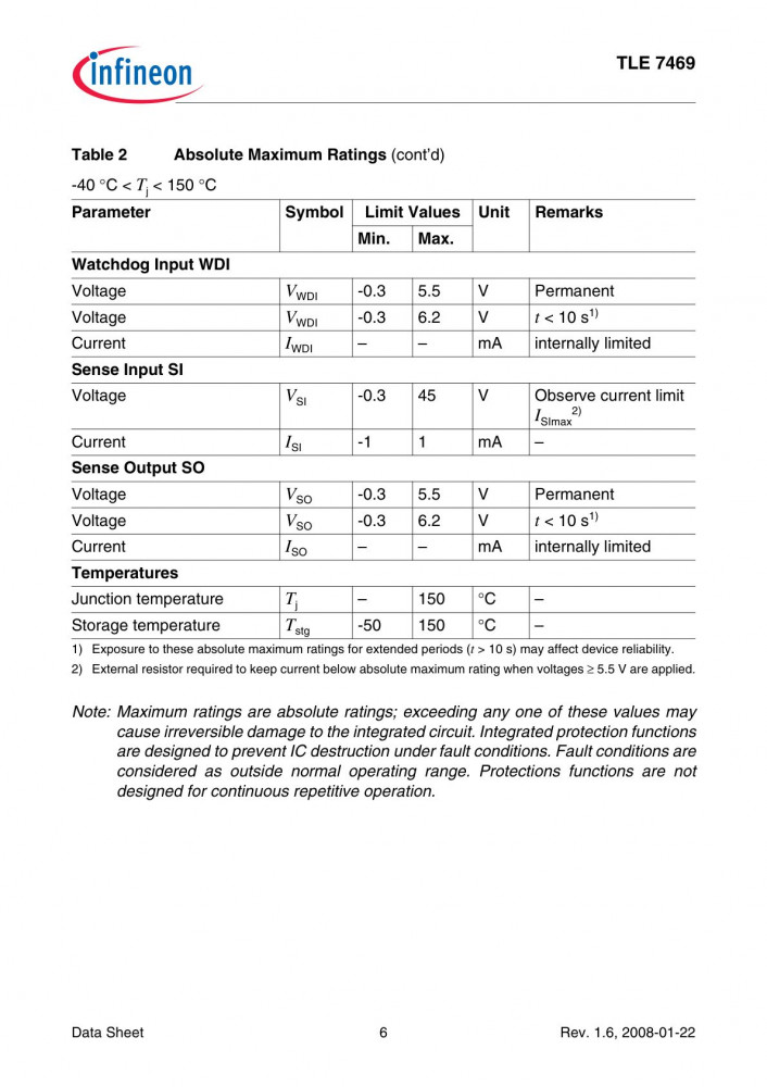 TLE7469G V52 datasheet page 6