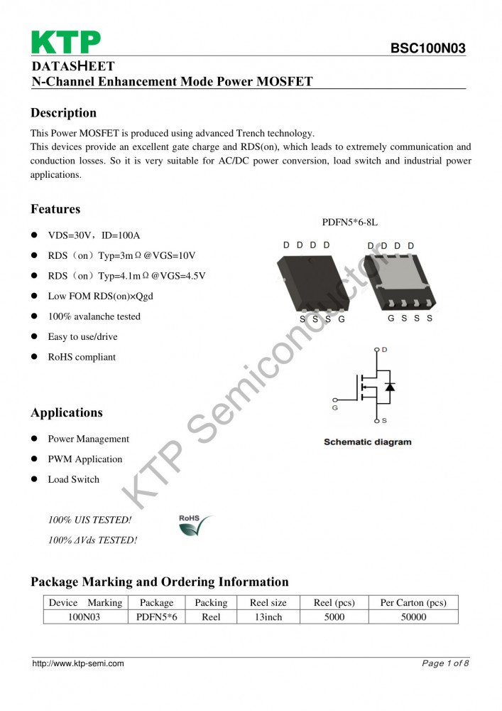 BSC100N03 datasheet page 1