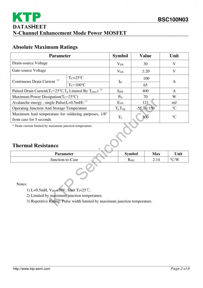 BSC100N03 datasheet page 2