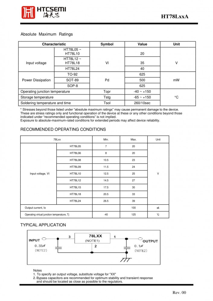 HT78L05ARZ datasheet page 2