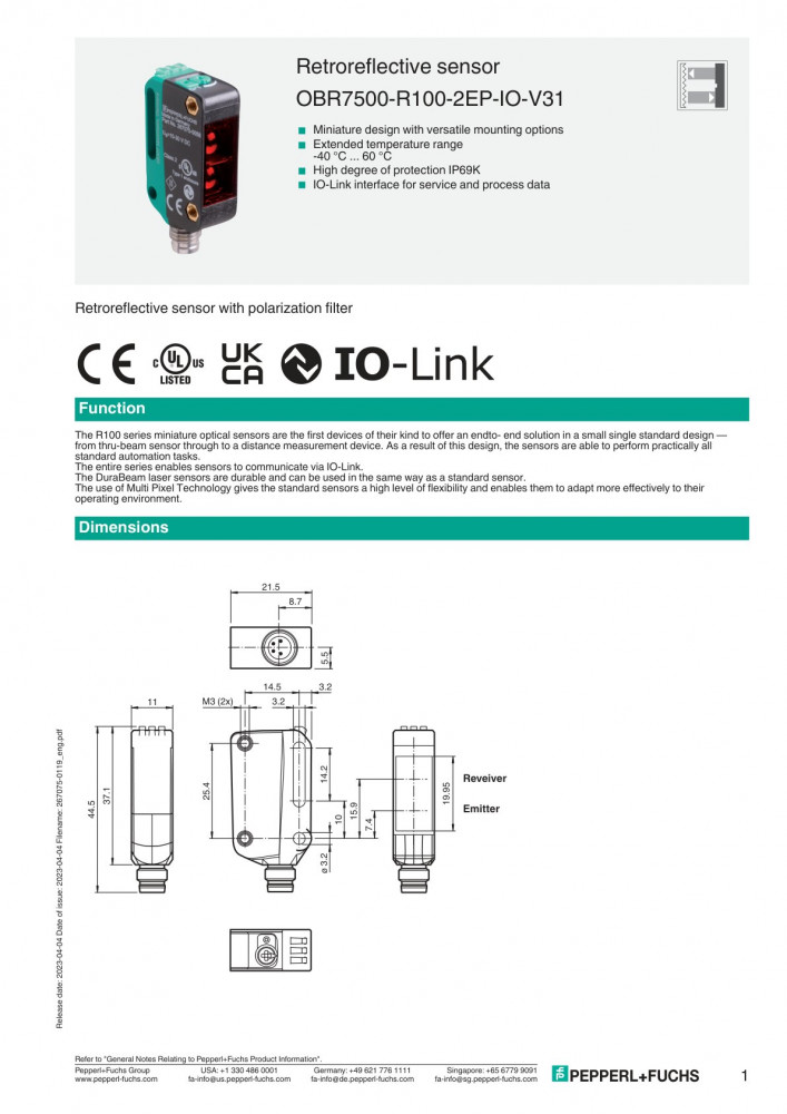 OBR7500-R100-2EP-IO-V31 technical document page 1
