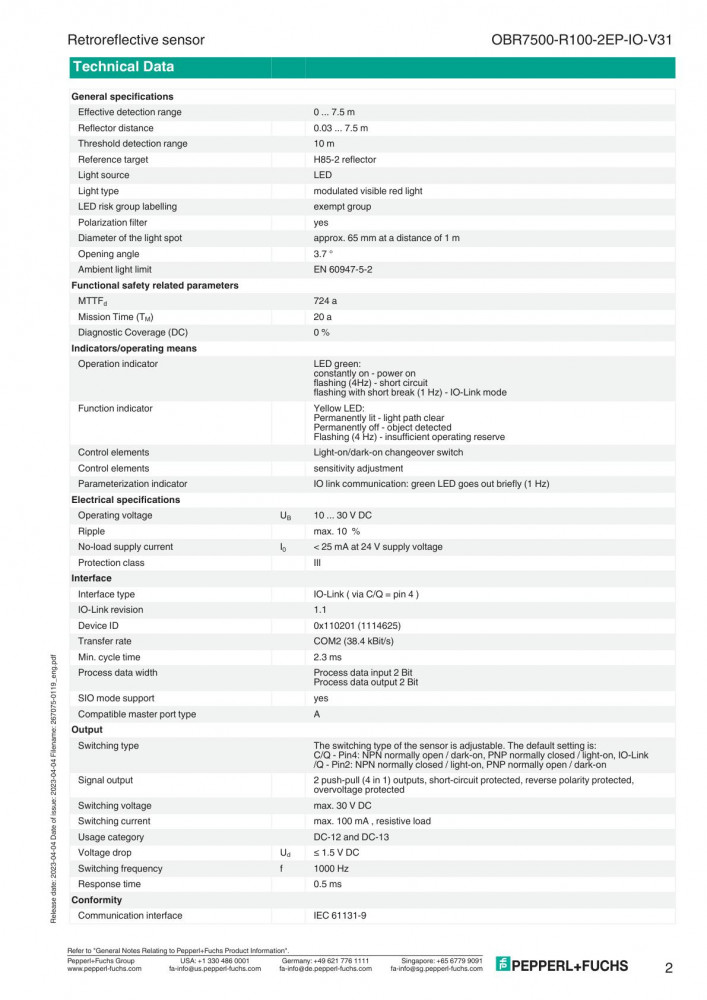 OBR7500-R100-2EP-IO-V31 technical document page 2
