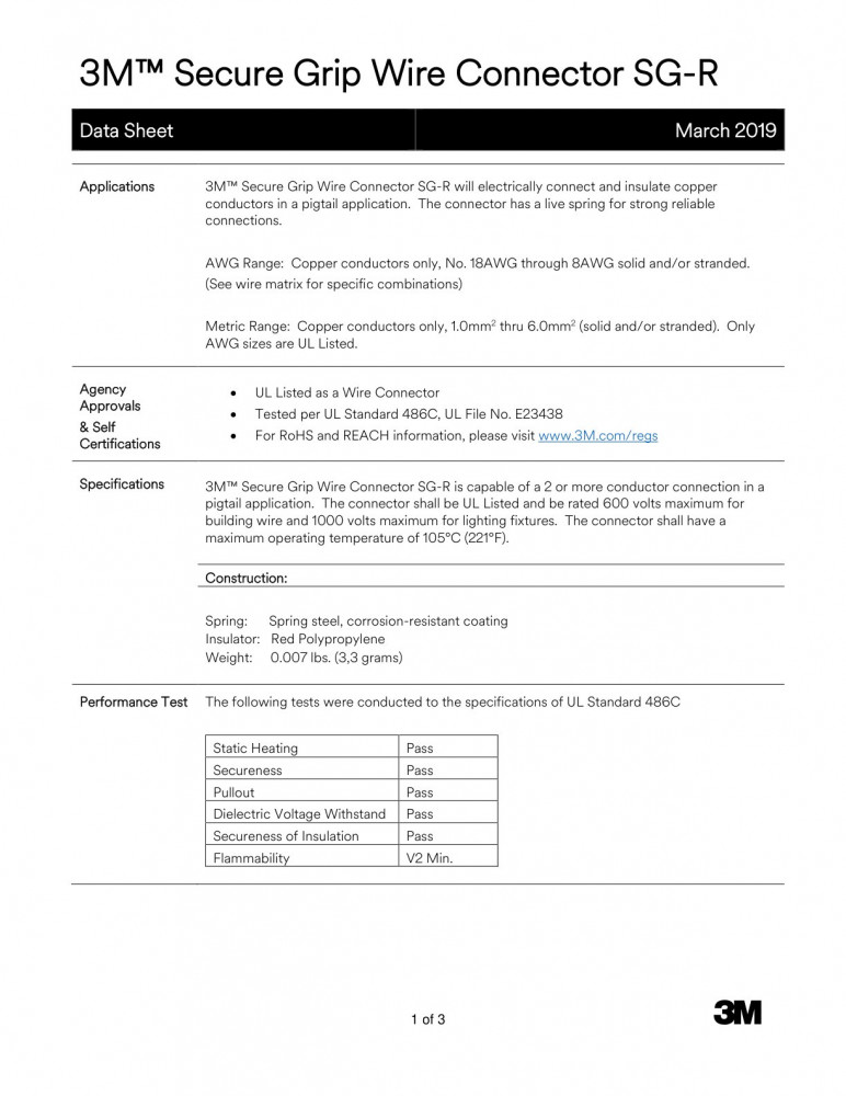 3M SG-R technical datasheet page 1