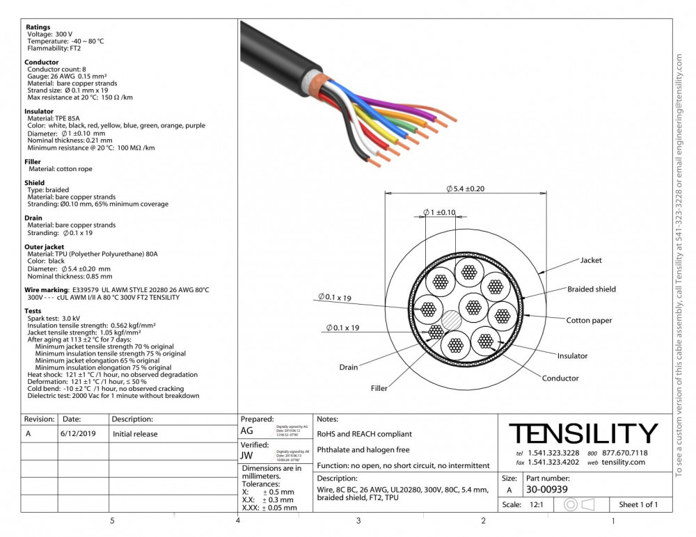 Technical drawing image for Tensility International cable 30-00939