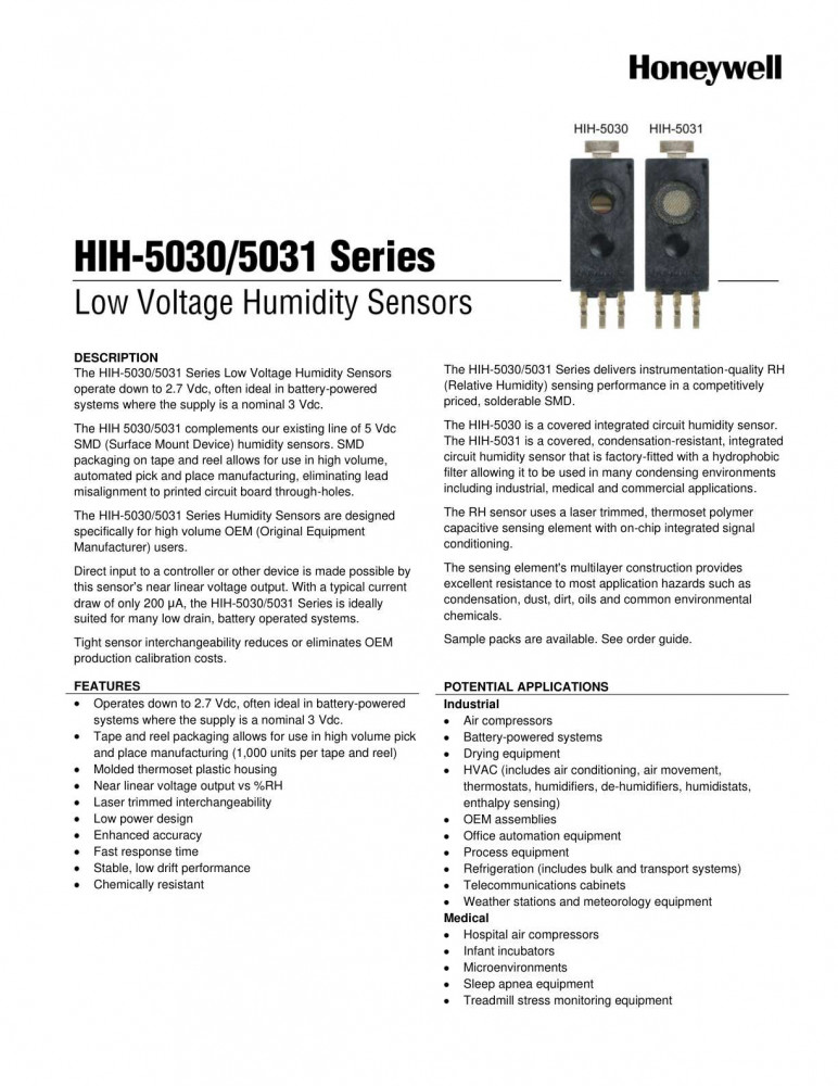 HIH-5030 datasheet page 1