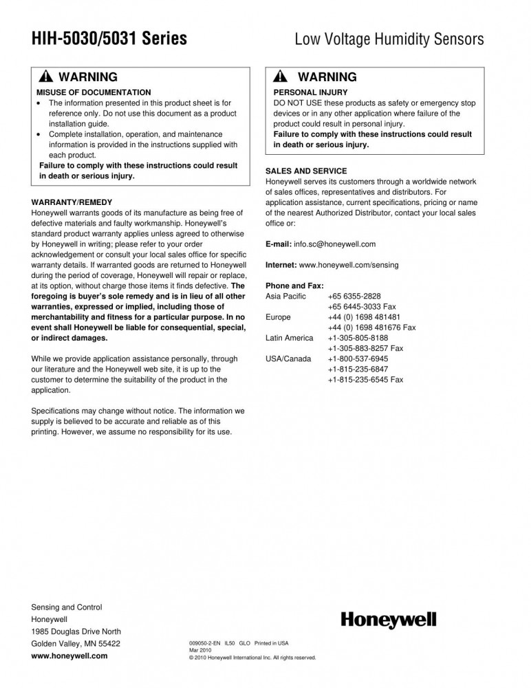 HIH-5030 datasheet page 8