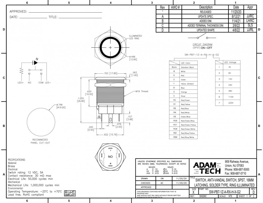 ADAM TECH SW-PB7-1Z-A-RX-H-X-G2 product drawing, page 1