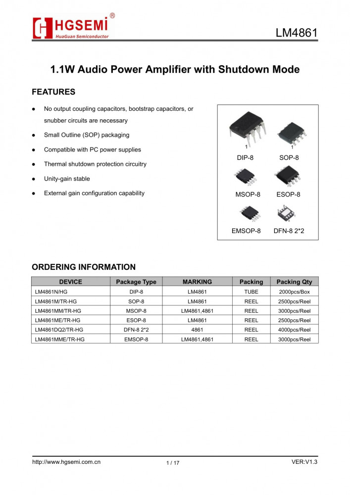 LM4861N/HG datasheet page 1