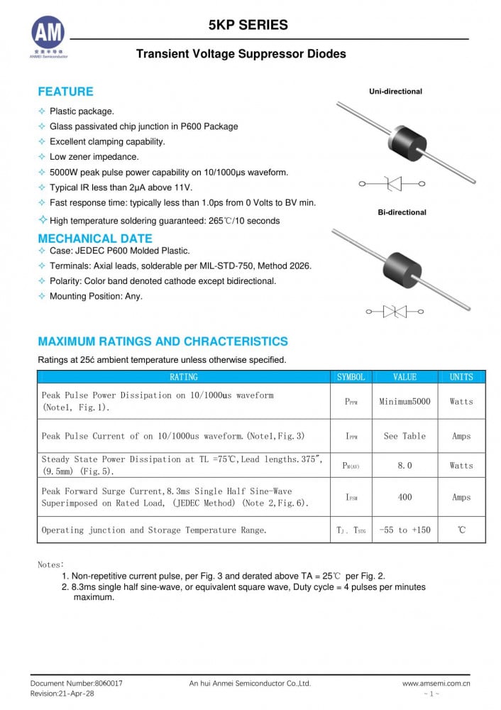 5KP series datasheet page 1