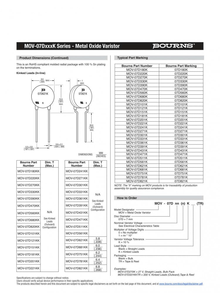 BOURNS MOV-07D361KTR datasheet page 3