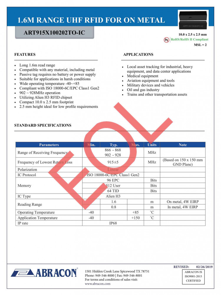 ART915X100202TO-IC product datasheet image 1
