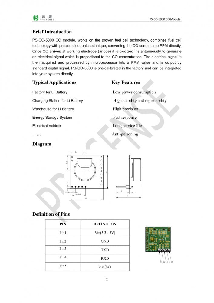 PS-CO-5000 technical document page 2