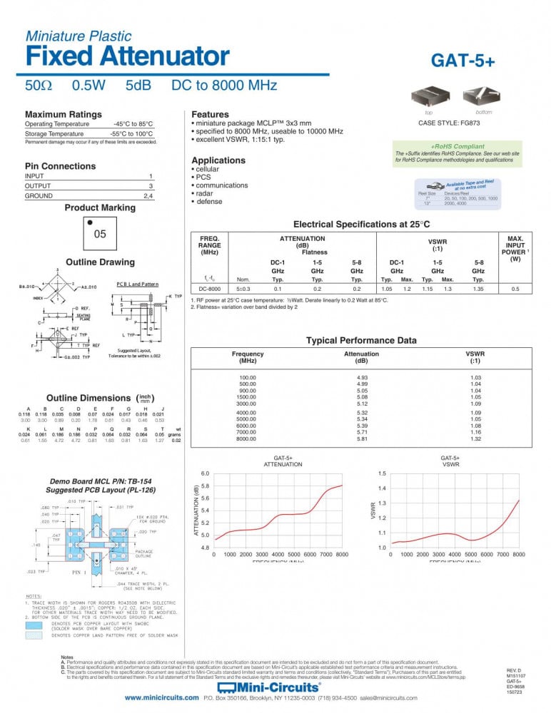 Mini-Circuits GAT-5+ technical document page