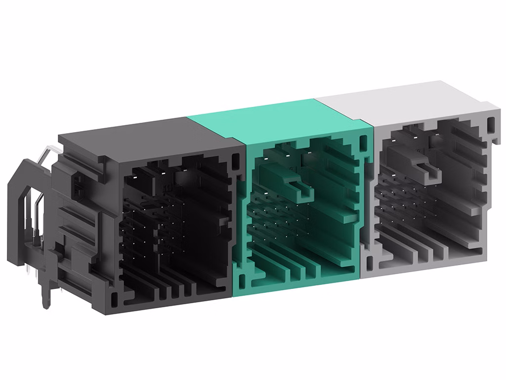 stAK50h 3 Bay Right-Angle Hybrid Header, 82 Circuits, Bay 1: 25 Circuits/Key 1/Green; Bay 2: 25 Circuits/Key 2/Gray; Bay 3: 32 Circuits/Key 1/Black; Tray