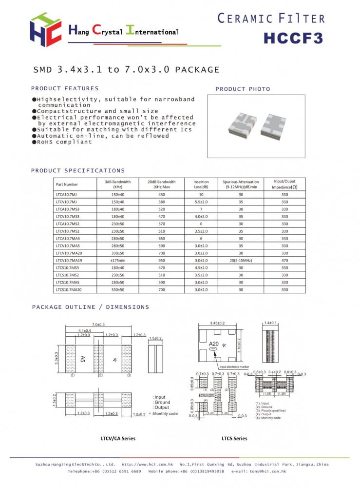 HCI quartz filter technical document page