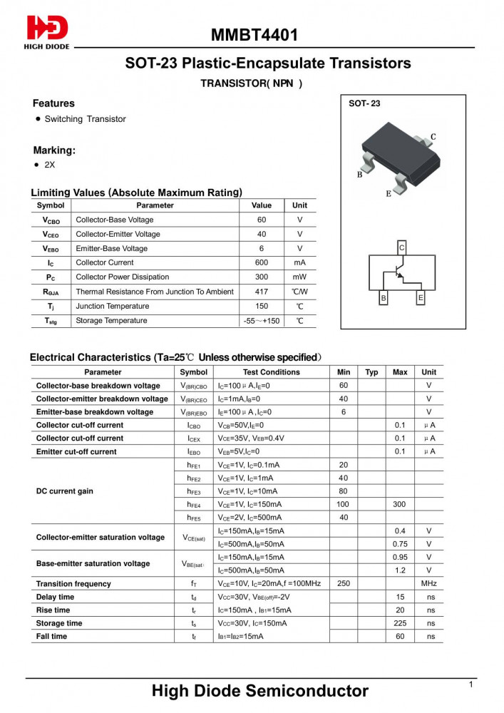 MMBT4401 technical document page 1