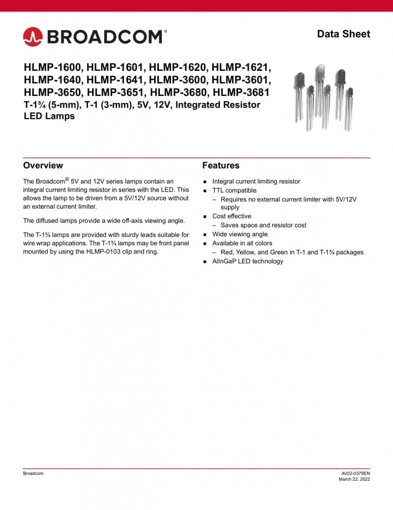 HLMP-1600 datasheet page 1