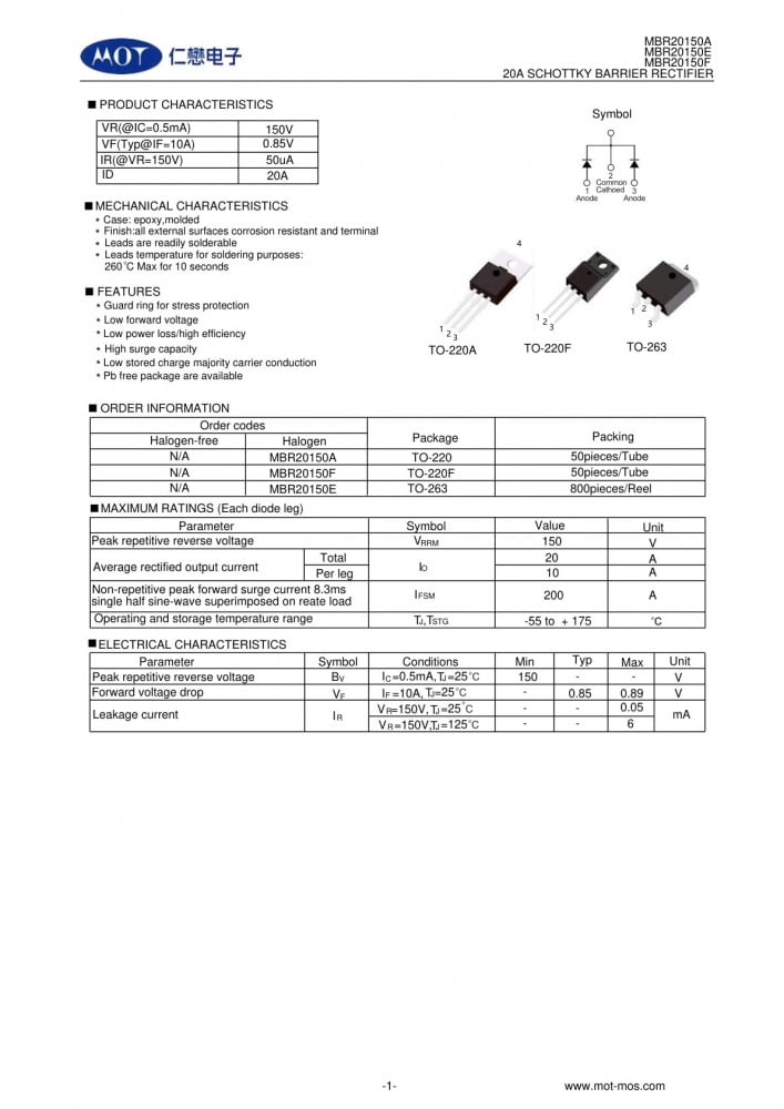 MBR20150E datasheet page 1