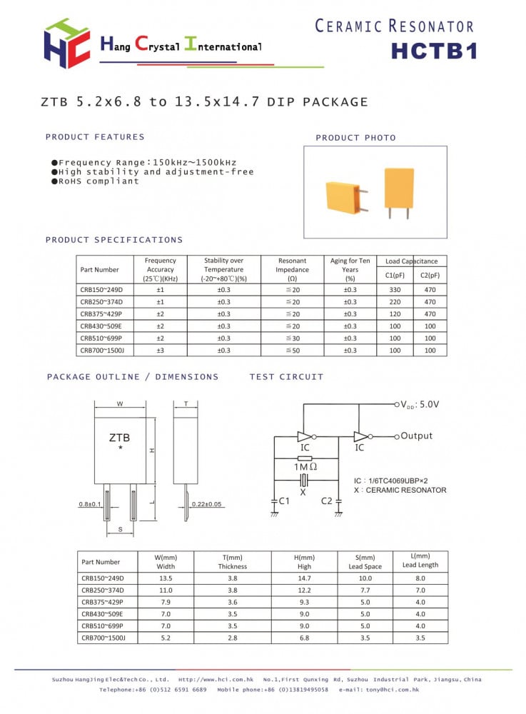 HCI HCTB1-432.000-CRBEL technical document page