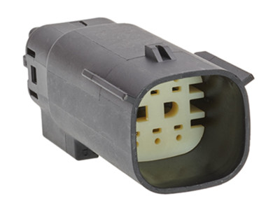 MX150 Mat-Sealed Male Connector Assembly, Single Row, 6 Circuits, Keying  Option C, Dark Gray