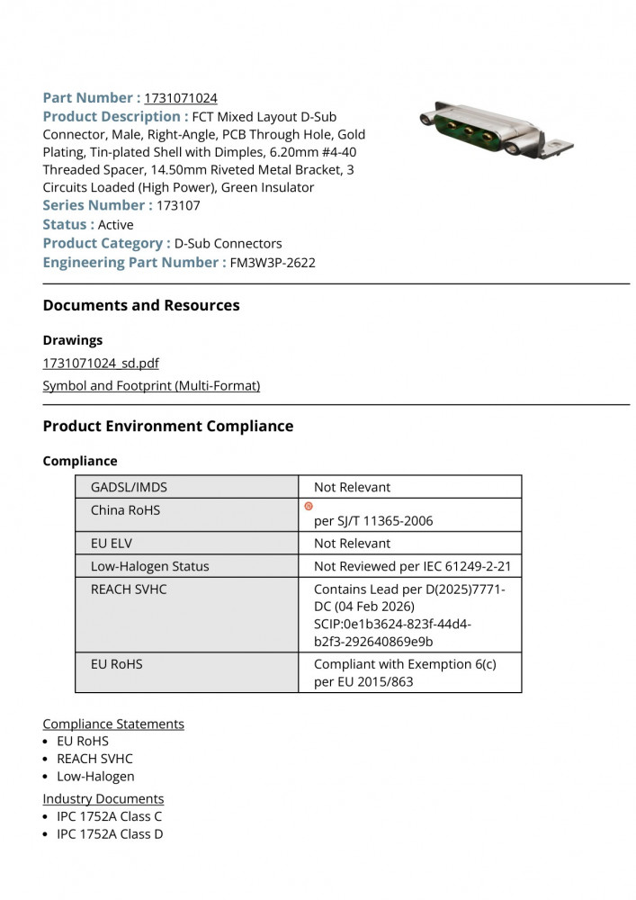 MOLEX 1731071024 technical drawing page 1