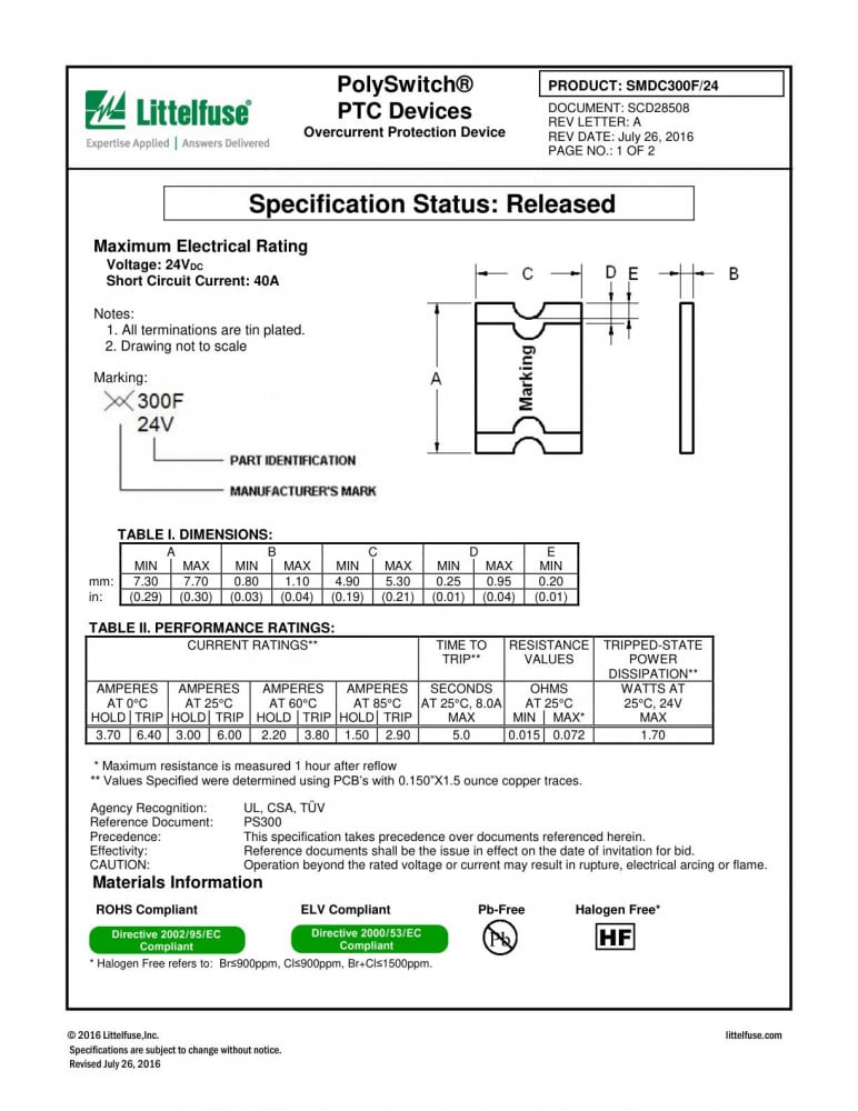 SMDC300F/24-2 specification document page 1
