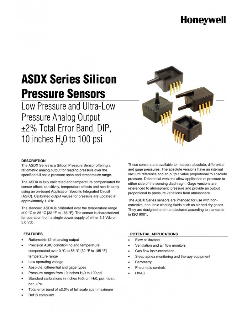 Honeywell ASDX datasheet page 1