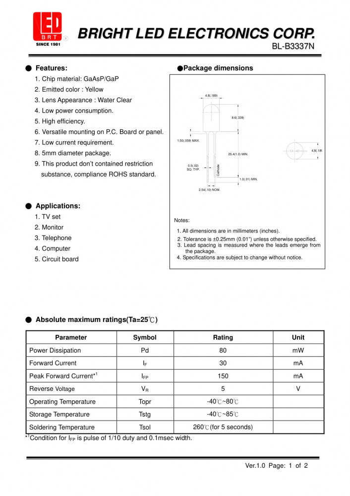 BL-B3337N datasheet page 1